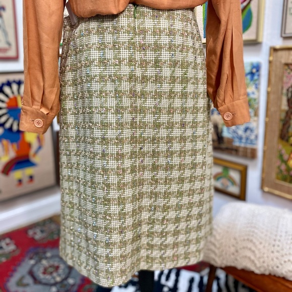 Vintage | Skirts | Vintage Tweed Green Colorful Lurex Pleat Plaid Check ...
